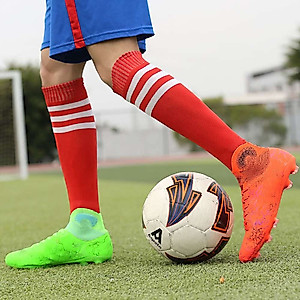 WELRUNG Men's Women's AG Cleats Training Athletic Non-Slip Long Studs High-Top Football Soccer Shoes for Youth Couple 10/8.5 US