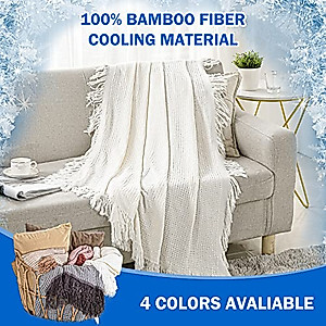 SE SOFTEXLY Cooling Blanket for Hot Sleepers, 100% Bamboo Blanket for Summer, Breathable Lightweight Summer Waffle Throw Blanket for Bed Couch Sofa(White, 47"×60")