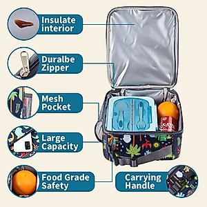 Toddler Lunch Bag for Kids Lunch Box, Dinosaur Lunch Boxes For Boys Lunch Bag,Insulated Reusable Lunch Bag with Waterproof Liner, Thermal Meal Container Tote for Girls & Boys & Women, Dinosaur Style