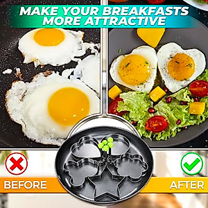 5Pcs Egg Rings for Frying Eggs - Pancake Mold Women's Day Breakfast Accessories Heart Ring Star Shaped Molds Mickey Mouse Mold Round Egg Mold - Stainless Steel Ring Molds for Cooking Egg Accessories