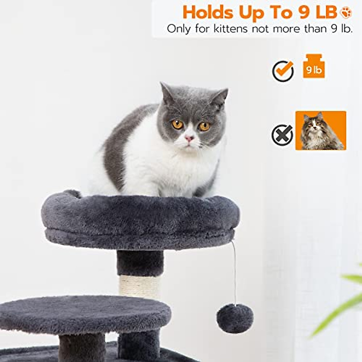 HOOBRO Cat Tree, Small Cat Tower with Soft Plush Perch, for Indoor Kittens, 34.6-Inch 3-Tier Cat Condo Furniture with Scratching Posts, with Anti-Tipping, Sturdy GY09CT03