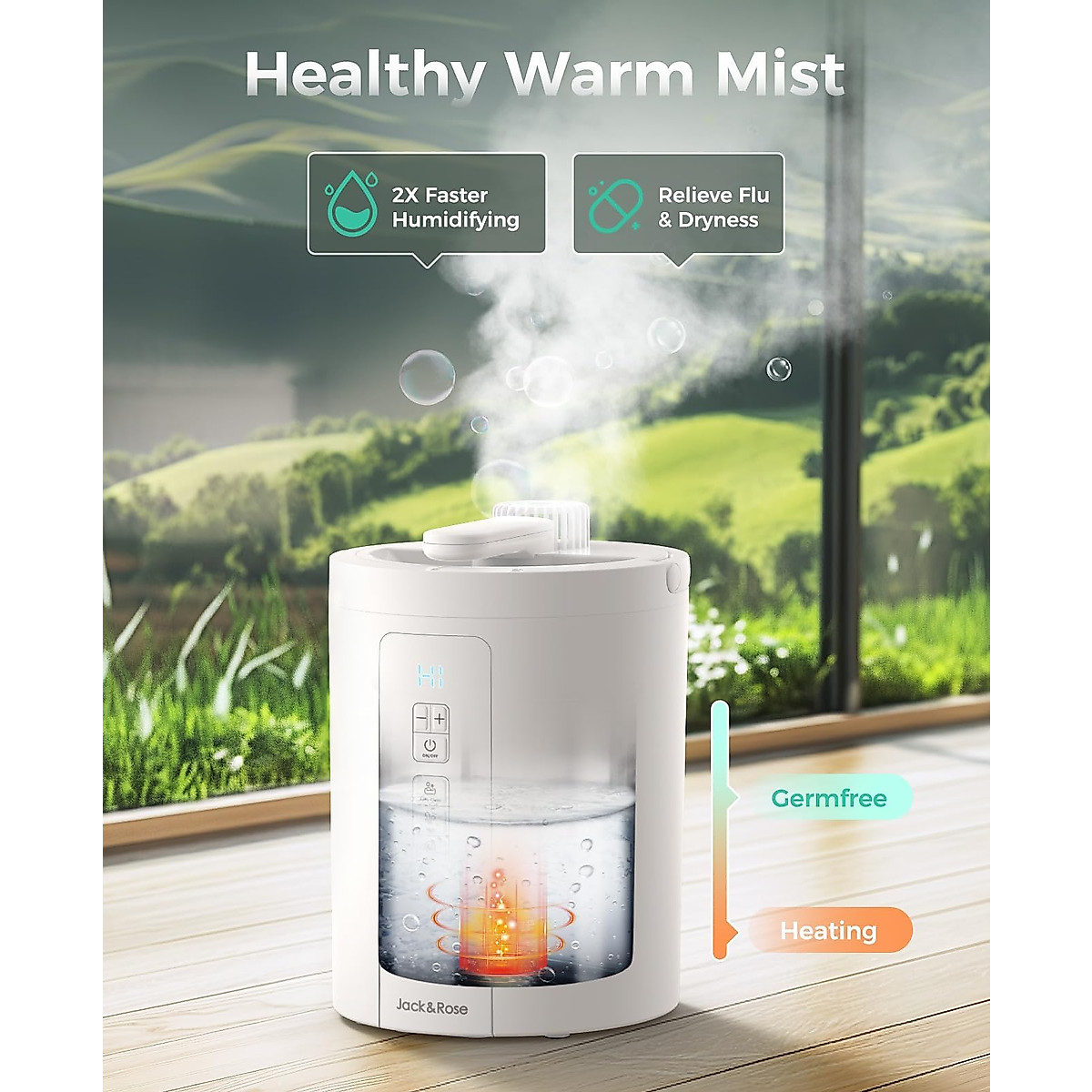 Healthy Warm Mist Humidifiers for Bedroom, 3L/100oz Stainless Steel Humidifier Easy Clean, Steam Humidifier for Living Room, Whisper-Quiet, Filterless and Simple Use