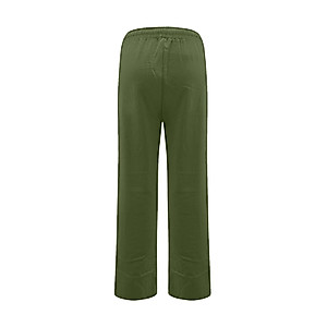 Work Pants for Women Construction, Slacks Black Pants Women's Office Clothes Casual Cotton and Linen Solid Drawstring Elastic Waist Long Straight Pants Dress Crop Wide Pants High (XL, Green)