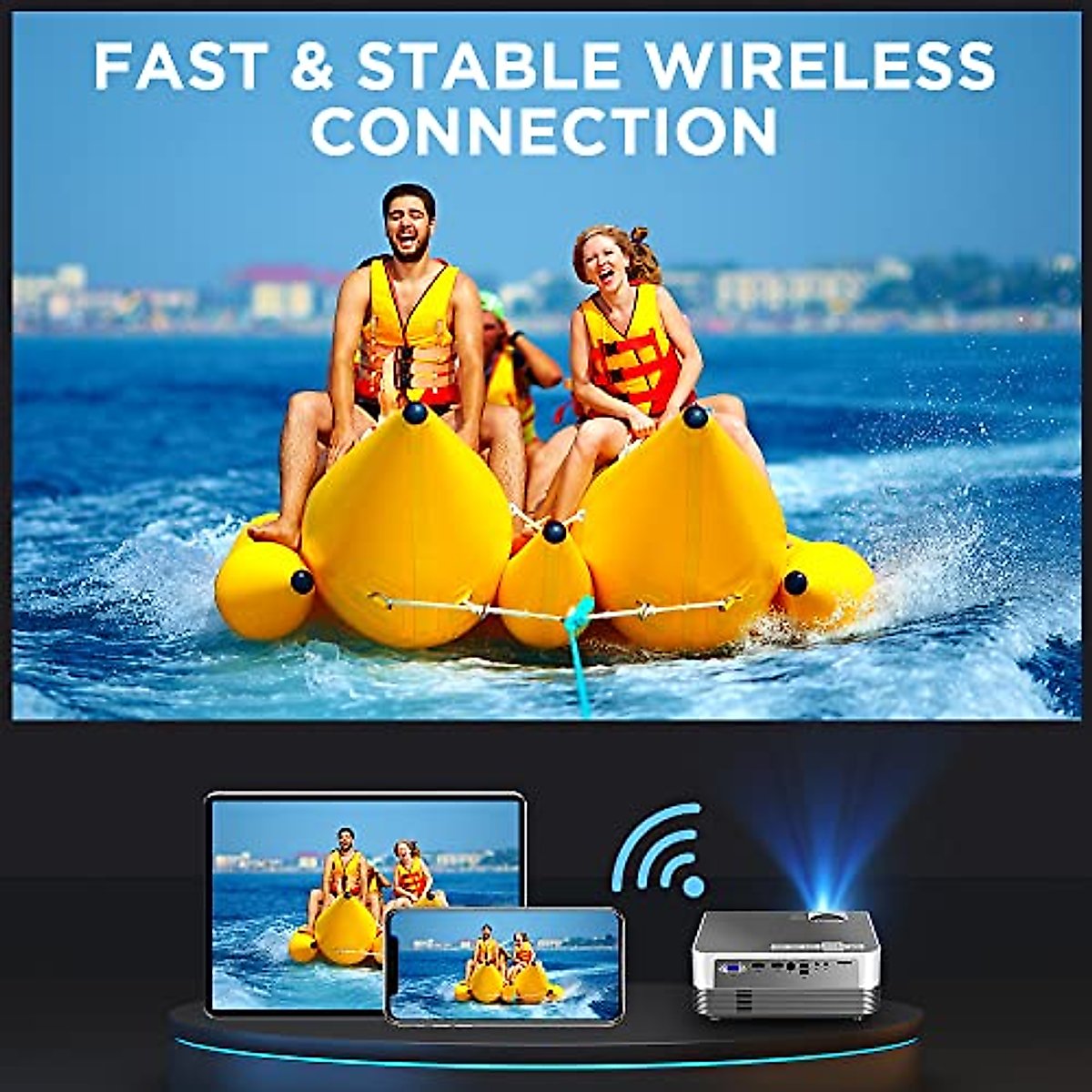 Projector with WiFi and Bluetooth, Native 1080P 9500L Full HD Outdoor Movie Projector, DBPOWER Mini Portable Media Video Projector Support iOS/Android Sync Screen and Zoom Compatible w/PC/DVD/TV