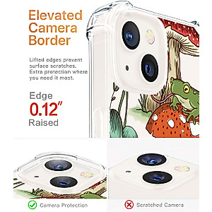 PAPCOOL,Frogs Phone Case Mushrooms Phone Case Cover,Clear Cute Forest Phone Case Kawaii Aesthetic Vintage Animal Cartoon Pattern for Fashion Slim Soft TPU Compatible with iPhone 13 Mini