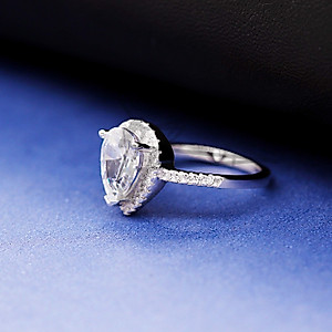 Uloveido 925 Sterling Silver Pear Shaped Ring Simulated Diamond CZ Halo Promise Engagement Ring for Her (White, Size 8) JZ116