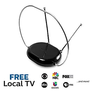 Philips Rabbit Ears Indoor TV Antenna, Dipoles and Circular Loop, Tabletop Antenna, Digital, Smart TV Compatible, HDTV Antenna, 4K 1080P VHF UHF, 5ft Coaxial Cable, Black, SDV8201B/27