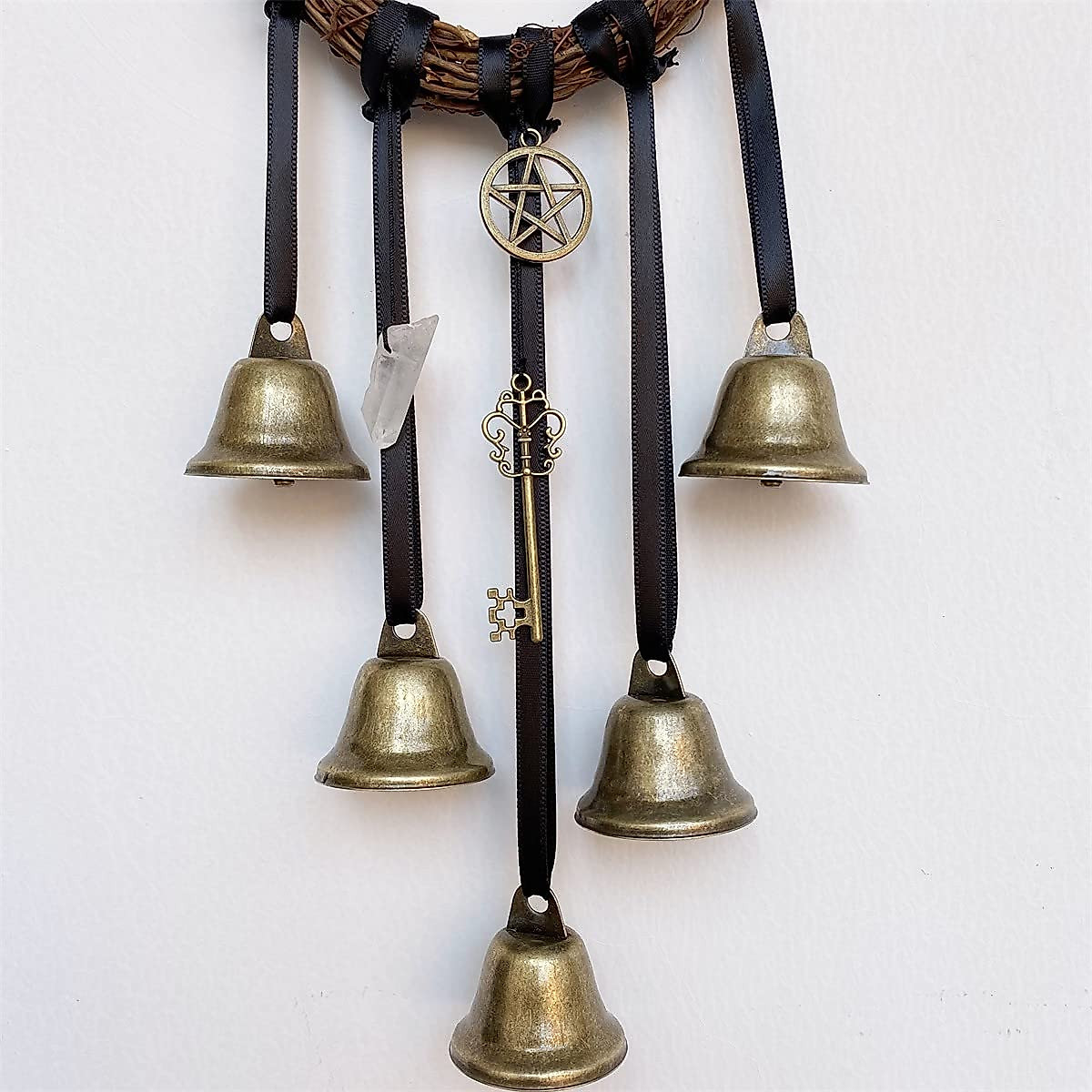 Witch Bells for Door Knob Protection, Witch Bell Garland Witchcraft Supplies, Sorceress Herb Bell Wreath, Magic Wicca Charm Wind Chimes Gift for Home Garden Courtyard Decor & Protection(Ribbon)