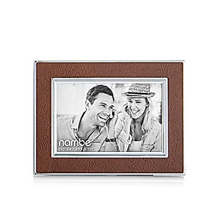 nambe Novara Picture Frame, 4" x 6” | Photo Frame with Tempered Glass | Tabletop Display, Family, Friends, Wedding Gift, Home Office Décor | Silver Plate and Genuine Leather