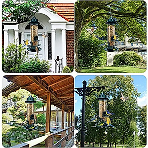 Wiewish Squirrel Proof Bird Feeder for Outdoor Hanging Metal, Plastic Tube Bird Seed Feeder with 4 Ports, Large Capacity, Easy to Fill Metal Birdfeeder for Cardinal, Finch, Blue Jay for Bird Lover
