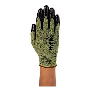 Ansell 11550100 HyFlex Medium Duty Cut-Protection Glove, Palm Coated, Nitrile Coating, Knitwrist, 15 gauge, Black/Heather Green, Size 10 (Pack of 144)
