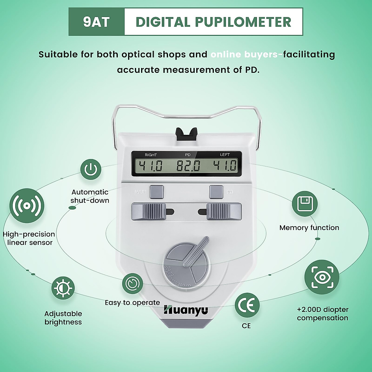 Huanyu Optical Digital Pupilometer 45-82mm Pupil Meter PD Meter Pupil Distance Meter Optical Instrument CE Approved (LY-9AT)