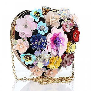 Heart Shape Purse Floral Clutch Purse for Women Mini Vintage Flower Evening Handbag Shoulder Bag (Black)