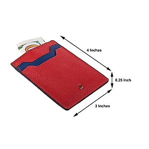 Zinda Genuine Leathers Slim Wallet Card Holder RFID Protection (Red/Blue)