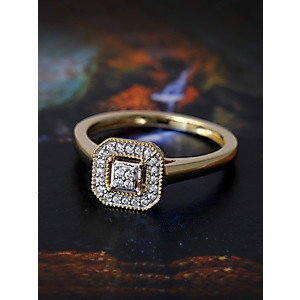 Sterling Silver with Yellow Gold Plating 1/10Ct TDW Radiant-Cut Diamond Framed Fashion Ring by Diamond Hub Love Gift for Women(I-J, I2)6.5