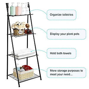 OYEAL Bathroom Standing Shelf Bathroom Towel Storage 4 Tier Blanket Ladder Shelf Bathroom Shelves Freestanding Floor Organizer for Pantry Kitchen Laundry Room Organization