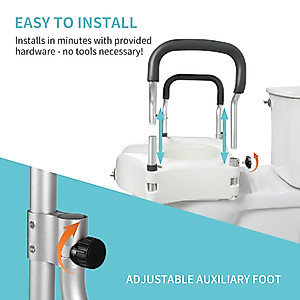 Raised Toilet Seat, Extra Wide Raised Toilet Seat with Handles, 5 Inch Elevated Toilet Seat Riser with Adjustable Legs for Elongated or Standard Commode Heavy Duty Bathroom Assist Safety Frame