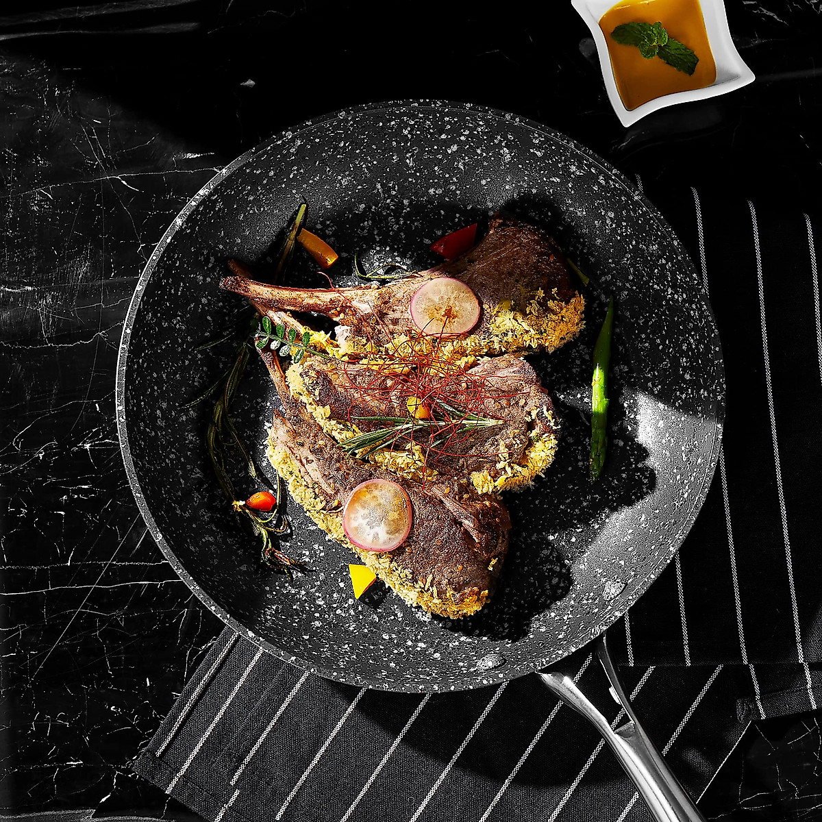 HLAFRG 8 Inch Frying Pan with Lid, Black Granite Skillet, Non Toxic PFOA Free, Even Heating and Less Oil,8 Inch Omelet Pan with Heat-Resistant Handle,Suitable for All Stove, Oven Safe