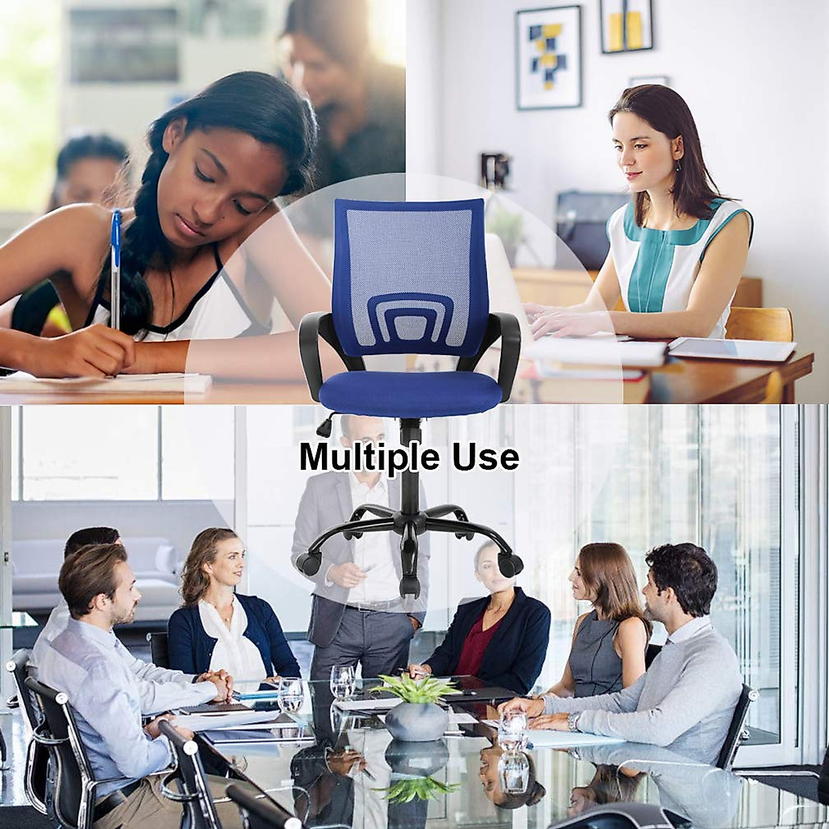 Office Chair Ergonomic Cheap Desk Chair Mesh Computer Chair Lumbar Support Modern Executive Adjustable Stool Rolling Swivel Chair for Back Pain (Blue)