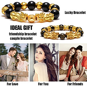 SOOWOOT 3Pcs Feng Shui Black Obsidian Bracelets Set - Good Luck Amulet Dragon Lucky Charm Pi Xiu Pi Yao Attract Wealthy bracelets for women men