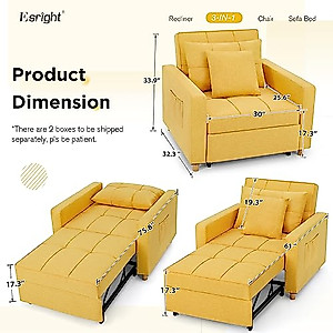 Esright 40 Inch Sleeper Chair Bed 3-in-1 Convertible Futon Chair Multi-Functional Sofa Bed Adjustable Reading Chair with Modern Linen Fabric, Yellow