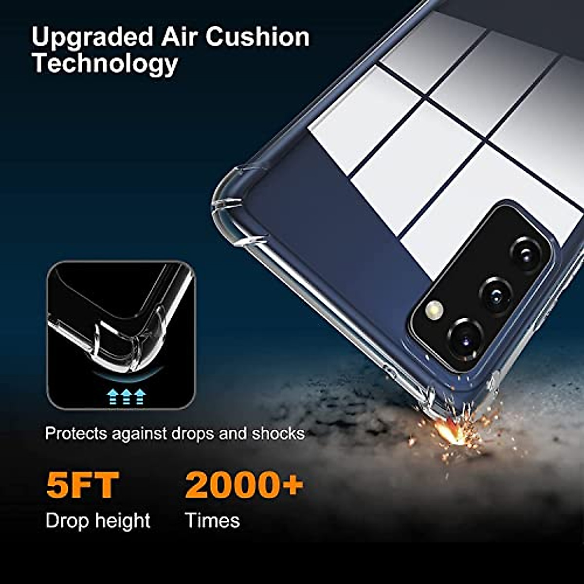 KIOMY Galaxy S20 FE 5G Clear Case & 2 HD Tempered Glass Protectors - Anti-Yellow Hard PC & Soft TPU Shockproof Bumper