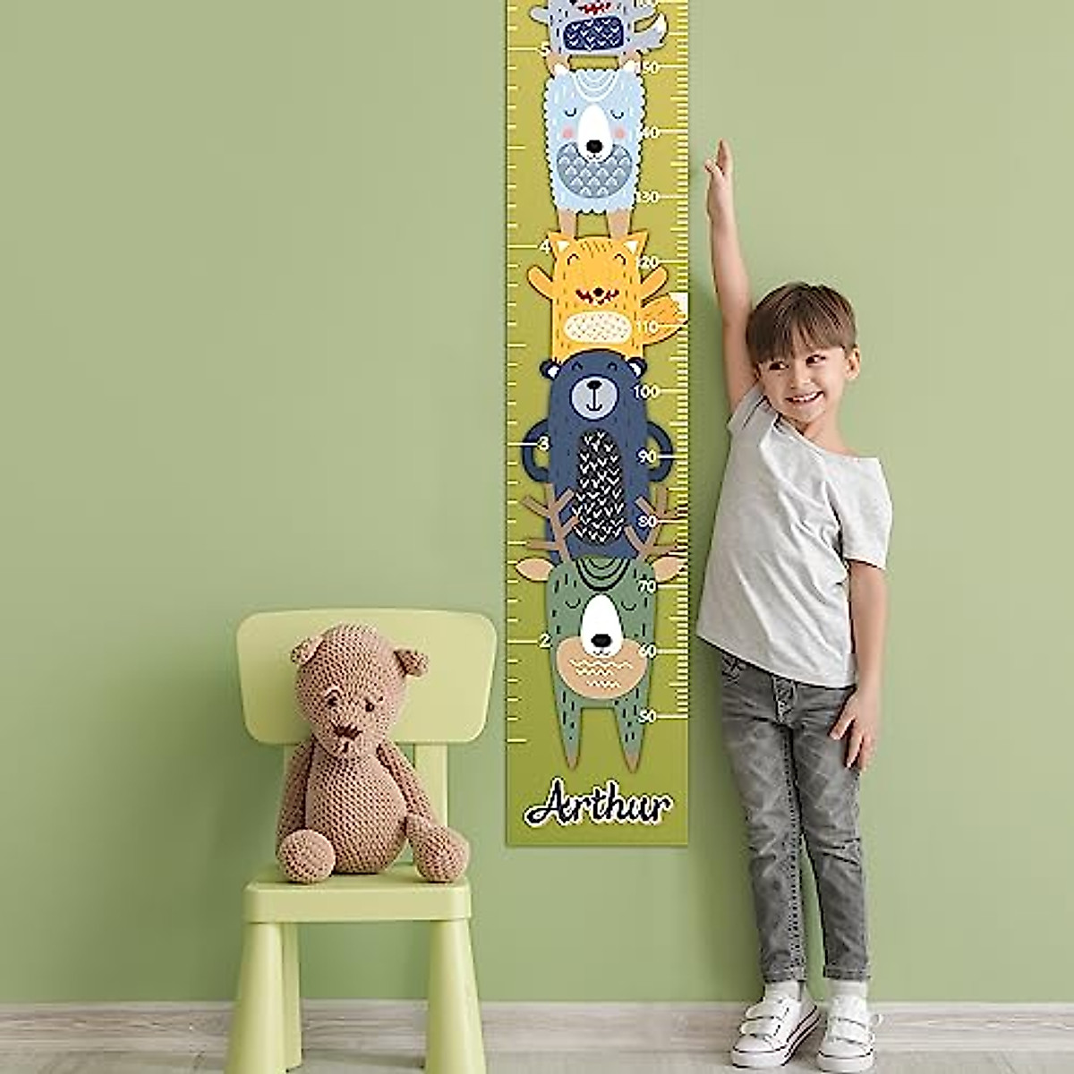 Personalized Kids Growth Chart - 12 Designs, 13oz Vinyl Height Measurement ft. cm, inches Chart for Toddlers - Ruler for Kids