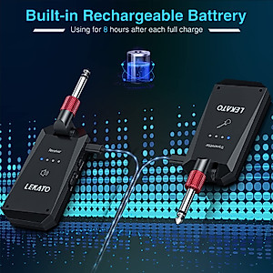 LEKATO WS-90 Wireless Guitar System 5.8GHz, Rechargeable Wireless Guitar Transmitter Receiver Upgrated 8H Battery Life, 4 Channels Guitar Wireless System for Electric Guitar Bass