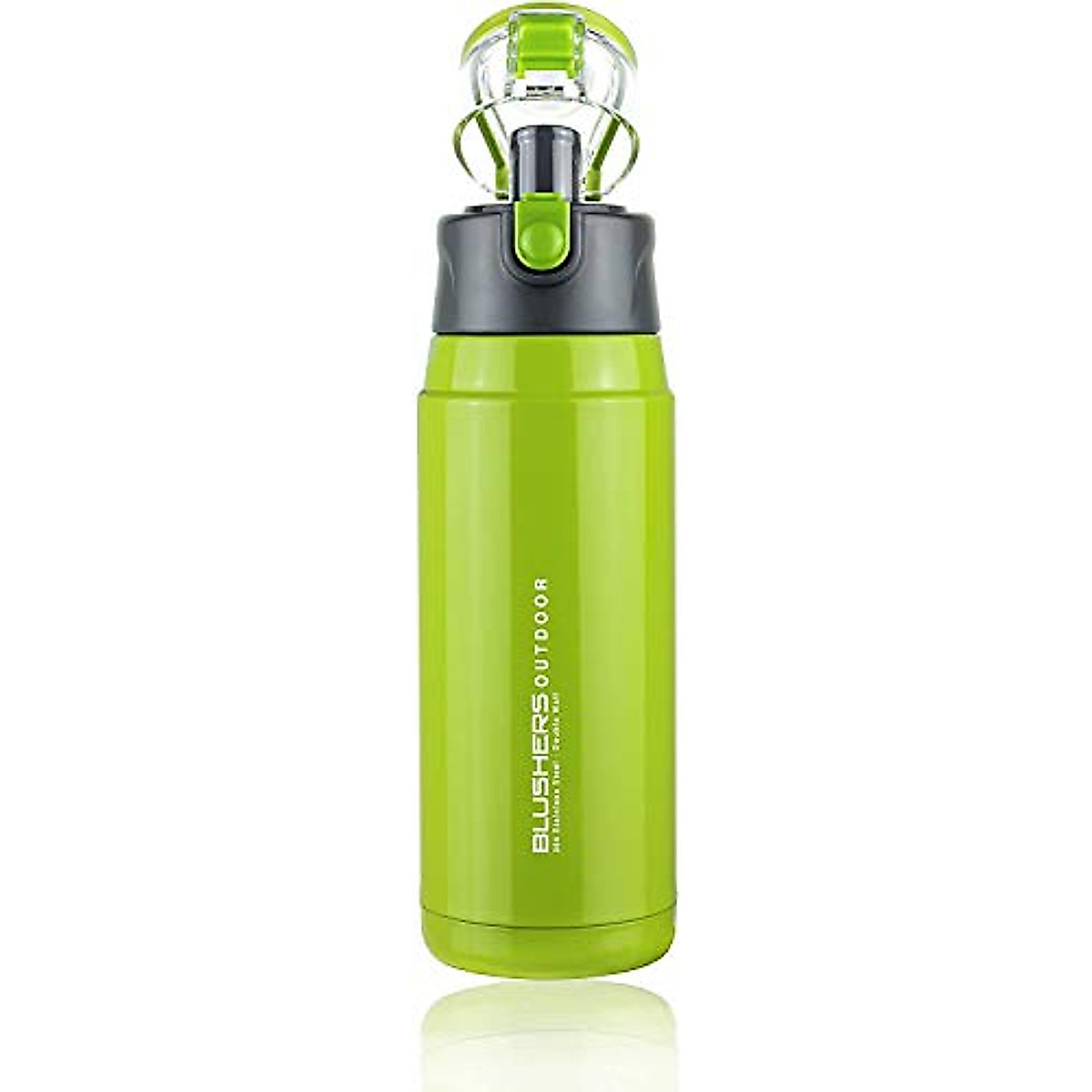 Blushers 650ml (22oz) Double Wall Vacuum Insulated 304 Stainless Steel To Go Travel Mug, One Touch Lock Lid Thermos Water Bottle (Green - 3 Piece Set)