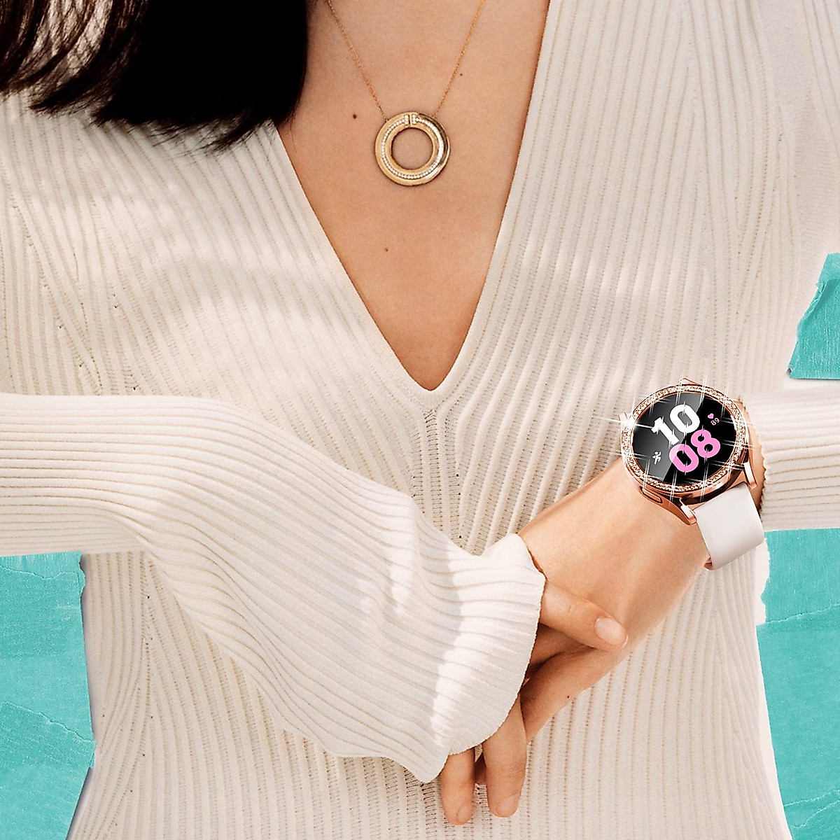 Surace Soft TPU Case for Galaxy Watch 4 & Galaxy Watch 5 40mm with Screen Protector, Bling Crystal Diamond Protective Bumper for Samsung Galaxy Watch 4 5 40mm (3 Packs, Rose Gold/Pink/Clear)