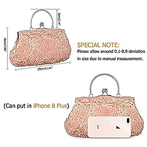Noble Beaded Sequin Flower Evening Purse Large Clutch Bag Handbag for Women (Champagne)