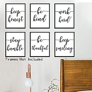 HOMIEVAR Inspirational Wall Art - 6 Pcs Motivational Quotes and Sayings Art Prints for Office, Bedroom, and Home Decor - Work Hard, Be Kind, Stay Humble, Keep Smiling, Keep Honest - No Frame