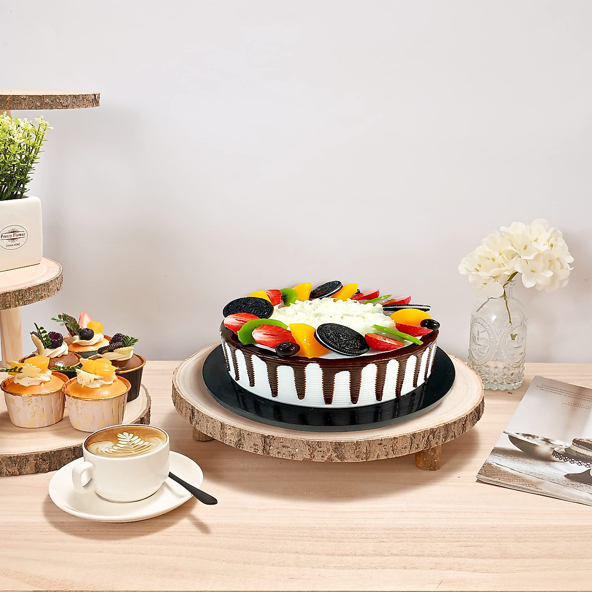 WILLOWDALE 11-13 Inches Wood Cake Stand for Dessert Table, Wedding Cake Stand Farmhouse Serving Tray for Party, Wood Slice with Legs Round Cake Holder Rustic Decor Table Centerpieces for Dining Room