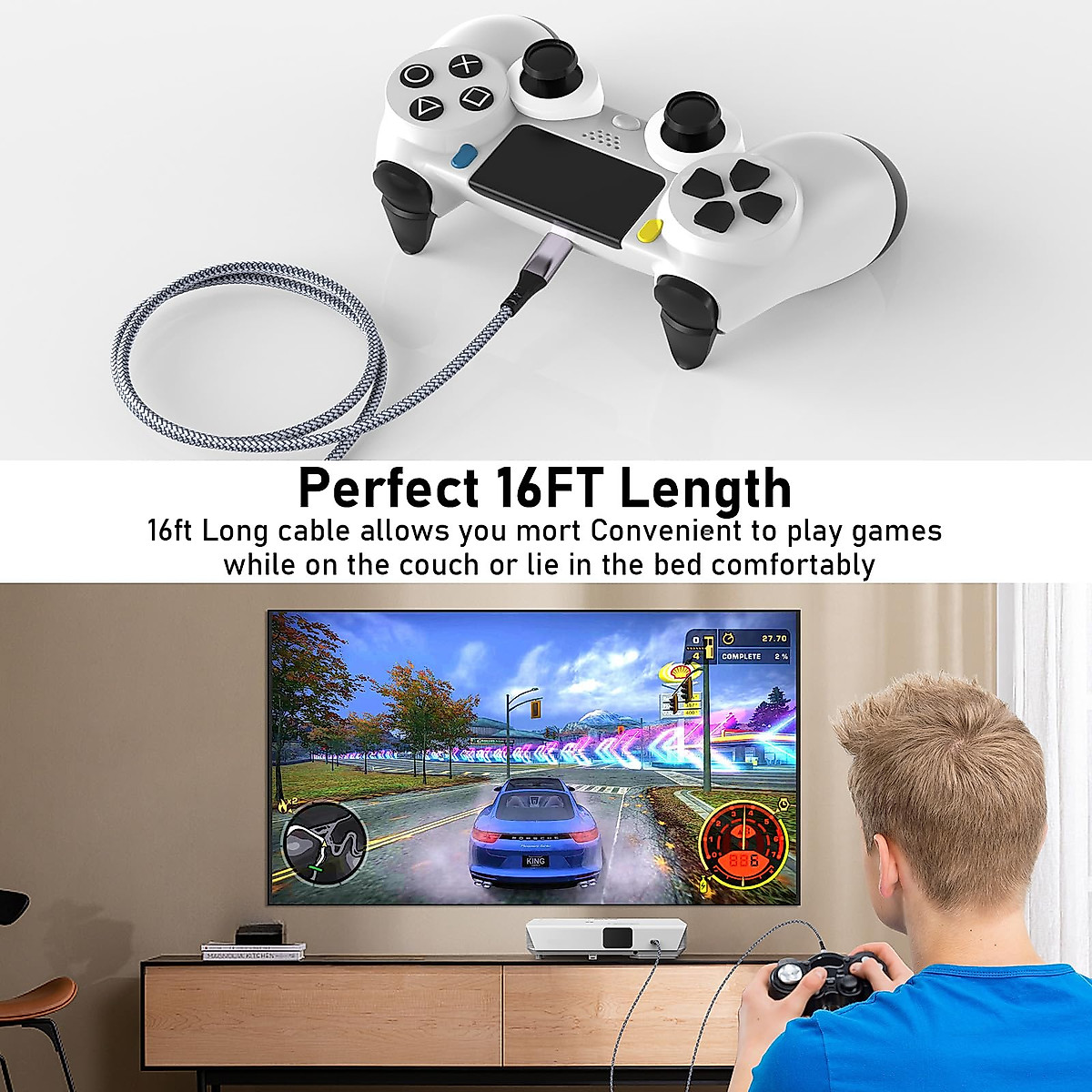 Extra Long USB C Charger Cable 16FT 2Pack,3.1A Braided PS5 Controller Charging Cable for PS5 DualSense Controller/Xbox Series X/S for Nintendo Switch,Samsung Galaxy S21/S20/S10,Note10 9 8