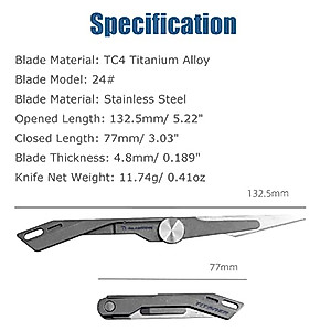 TITANER Titanium Utility Knife Scalpel Knife EDC Tool Knife with #24 Blade