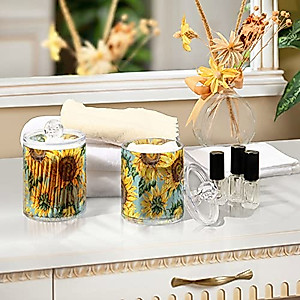 Sletend Sunflower Painting 4 Pack Plastic Qtips Holder Bathroom Container Storage Holder Vanity Canister Jar for Cotton Swabs,Bath Salts,Makeup Sponges,Hair Accessories