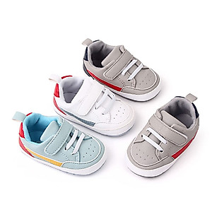 Baby Boys Girls Leather PRE-Walking Sneakers Toddler Anti-Slip Rubber Sole Infant Lightweight First Step Shoes (0302/White, Infant, 12 Months, Age Range, US Footwear Size System, 18 Months, Medium)