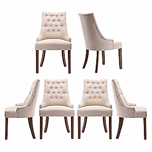 COLAMY Wingback Upholstered Dining Chairs Set of 6, Fabric Side Dining Room Chairs with Tufted Button, Living Room Chairs for Home Kitchen- Beige