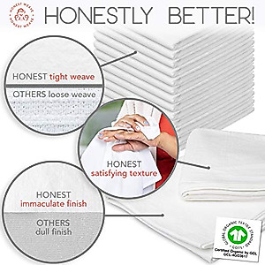 HONEST WEAVE GOTS Certified 100% Organic Flour Sack Cotton Kitchen Hand and Dish Towel Sets - Extra Large 27x27 inches, Fully Hemmed, 12-Pack, White