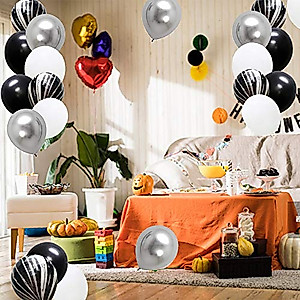 Marble Black and White Silver Party Set, 12 Inches 50 Pcs for Holiday Decoration Birthday Party Wedding Graduation Anniversary Bridal and Baby Latex Balloons