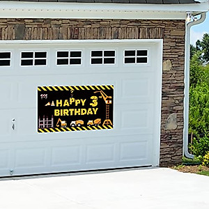 Joyiou Construction Theme Happy 3rd Birthday Decorations Backdrop Banner for Boy Kids, Three Years Old Yellow Black Dump Truck Birthday Party Excavator Crane Sign Supplies Photo Booth Props (5* 3 ft)