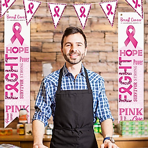 3 Pieces Breast Cancer Awareness Banner Porch Sign Set, Includes Pink Ribbon Pennant Banner, 2 Pieces Breast Cancer Ribbon Banner for Breast Cancer Awareness Party Decoration Supplies