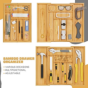 Chubangshou Utensil Organizer Silverware Drawer Organizer for Kitchen Drawer, Expandable Cutlery Tray Bamboo Flatware Organizer for Utensils, Knives, Cookware, 8-Compartment（Natural）