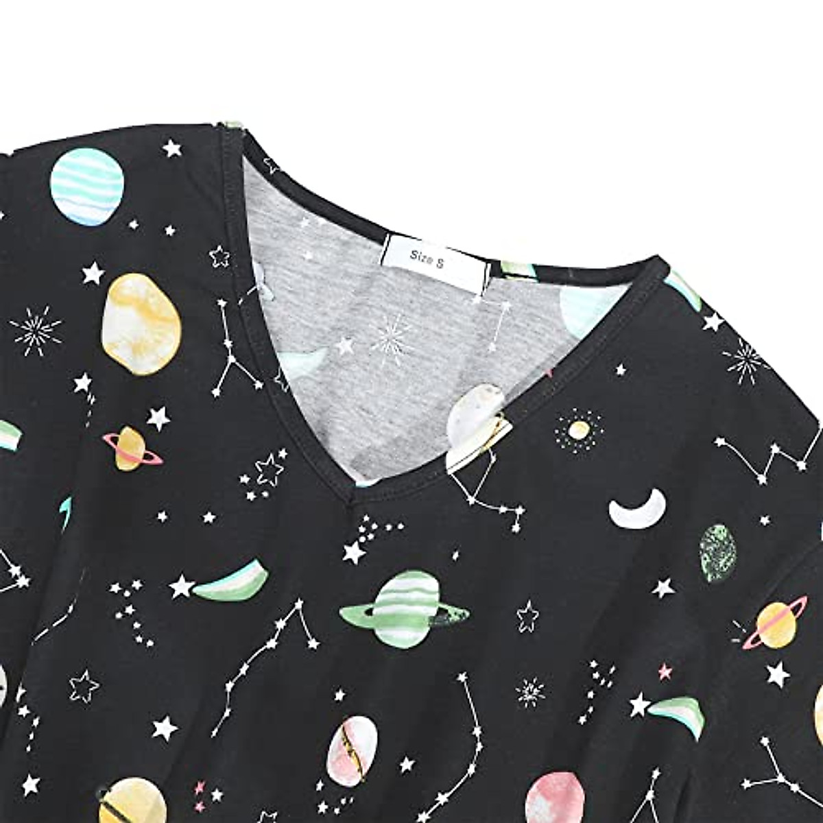 Zando Short Sleeve Summer Pajamas for Women Capri Pants Sleep Shirts for Women Soft Cotton Pj Sets for Women 2 Piece Night Shirts for Women Sleepwear with Long Pants Pjs Black Planet XX-Large