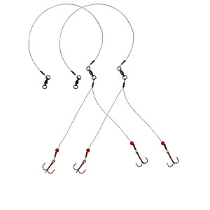 TOOTH SHIELD TACKLE Ice Fishing Quick Strike Tip-Up Rig (80 lb Fluorocarbon) / Ice Fishing Walleye Tip Up Quick Strike Bait Harness Red Flipper (2 Pack) (#6)