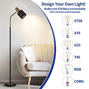 O'NEELDY Modern Industrial Floor Lamp 65" Black Standing Lamp, Black Floor Lamp with 360° Adjustable Lampshade, 12W E26 Bulb Included, Floor Lamp for Living Room, Bedroom, Office