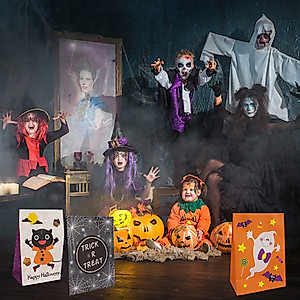 Uptotop Halloween Treat Bags, Set of 24 Large Halloween Candy Bags with 6 Assorted Designs for Trick or Treat Party Favors, Halloween Paper Goodie Bags Party Supplies, Halloween Gifts for Kids