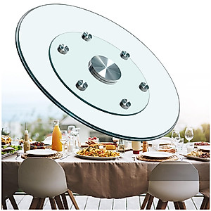 HYSOND Lazy Susan Turntable Large Glass Dining Table with Swivel Assist System Base Giratoria Turntable Organizer Round Tabletop Rotating Serving Tray, for Kitchen Dining/Parties/Wedding Φ120cm/47in