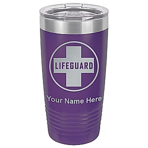 LaserGram 20oz Vacuum Insulated Tumbler Mug, Lifeguard, Personalized Engraving Included (Dark Purple)