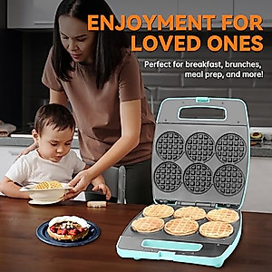 Baker's Friend Multi Mini Waffle Maker Machine, Bake 6 x 3 Inch Small Waffles, Perfect for Families and Individuals Use, Excellent Choice for Breakfast Brunch Parties & Events